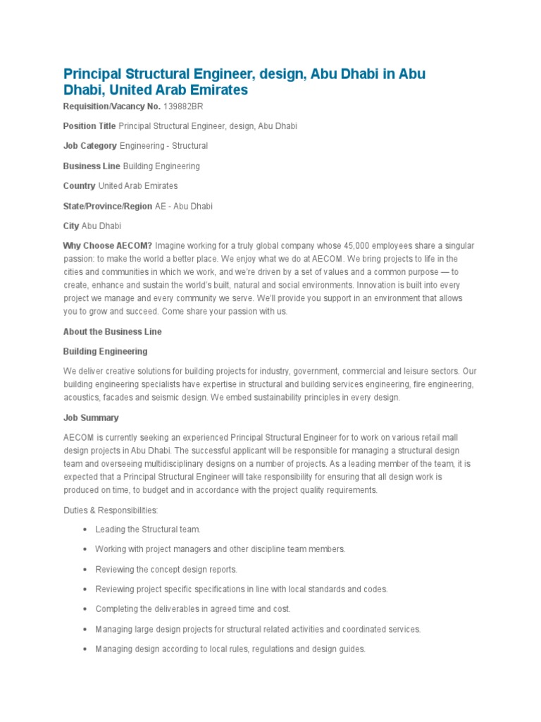 Principal Structural Engineer Job in Abu Dhabi | PDF | Building ...