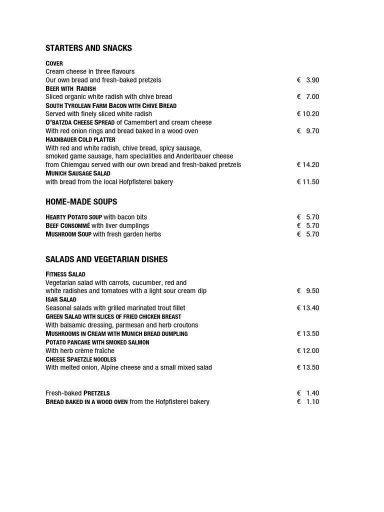 Munich Haxnbauer Menu Highlights | PDF | Cooking, Food & Wine
