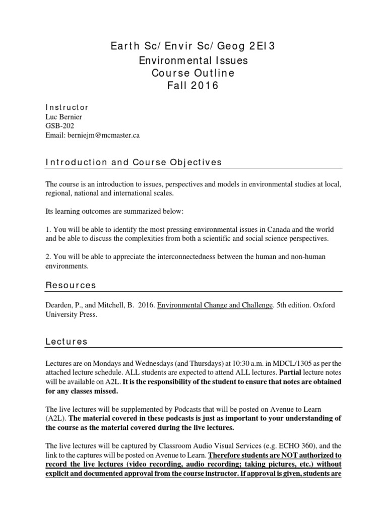 ES 2EI3 - Course Outline - Fall 2016 v1 | PDF | Academic Dishonesty ...