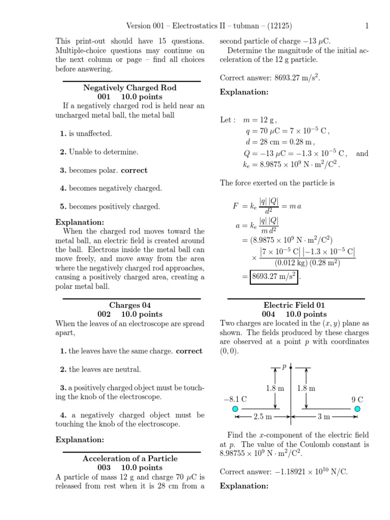 Quest Electrostatics 2 Key | PDF | Electric Charge | Neutron