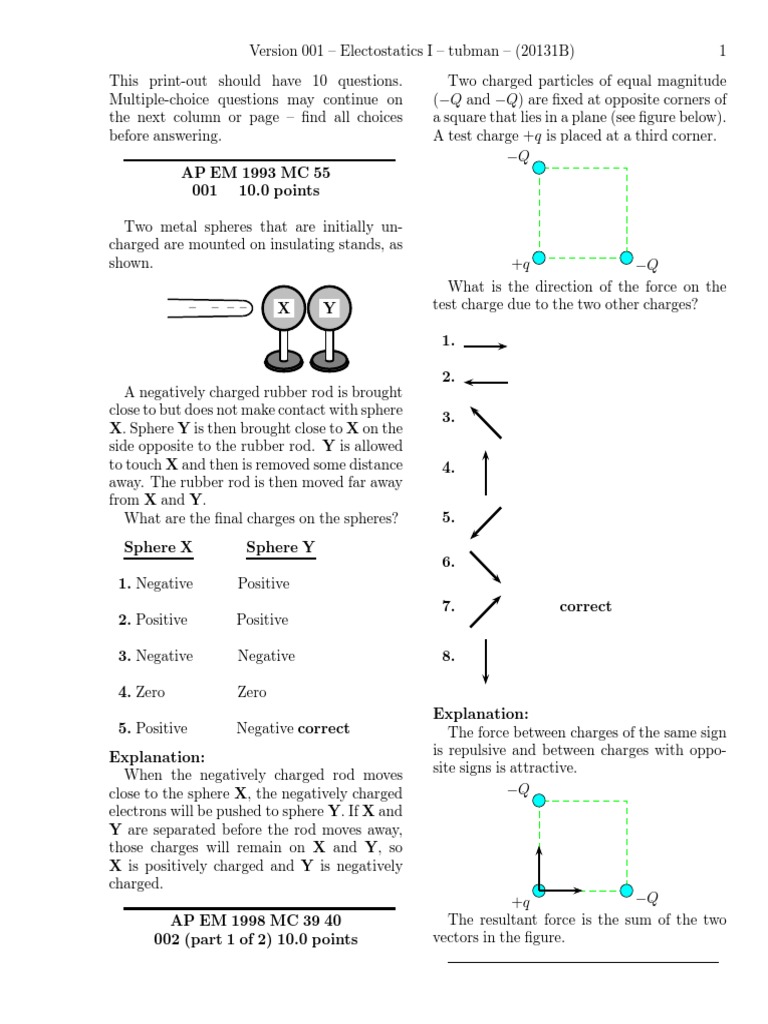 Electrostatics: Charge and Force Analysis | PDF | Electric Charge ...