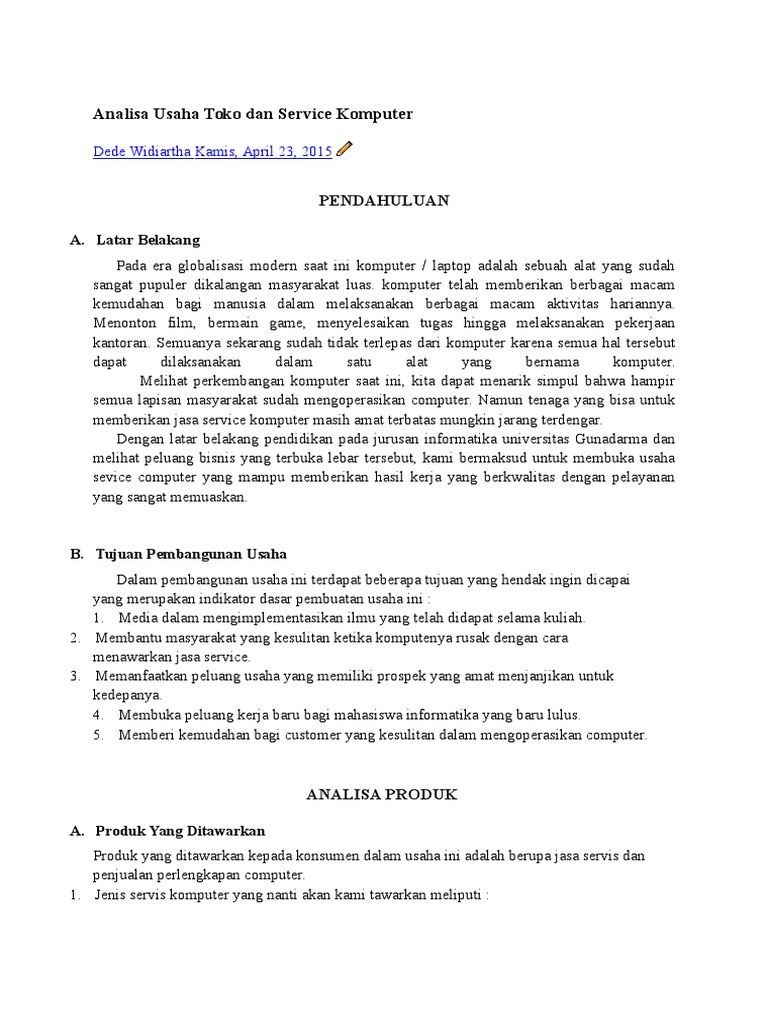 Analisa Usaha Service Komputer | PDF | Bisnis | Komputer