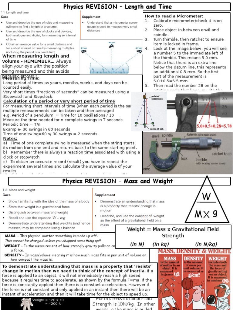 Year 9 Revision RSG - Measurements Final | PDF | Mass | Weight