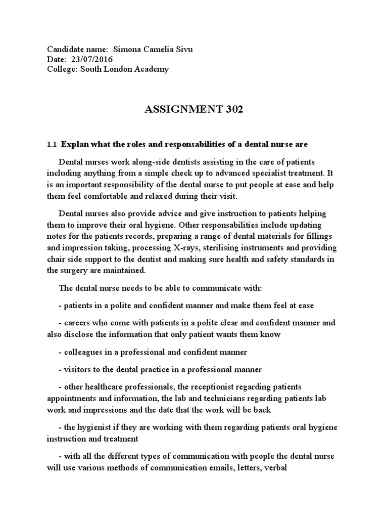 Assignment 302 | PDF | Dentist | Dentistry