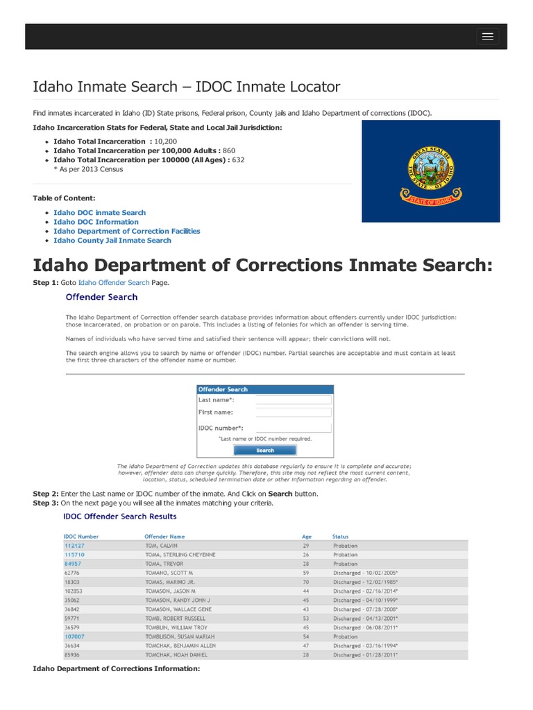 Idaho Inmate Search Department of Corrections Lookup | PDF | Idaho ...