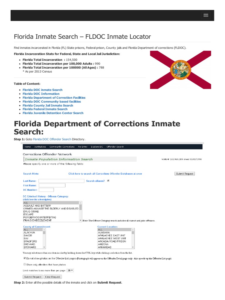 Florida Inmate Search Department of Corrections Lookup | PDF