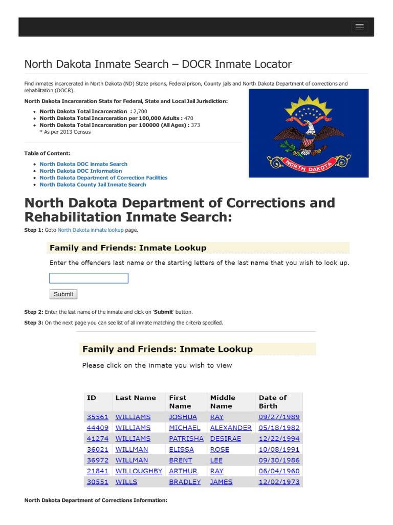 North Dakota Inmate Locator Guide | PDF | North Dakota | Prison