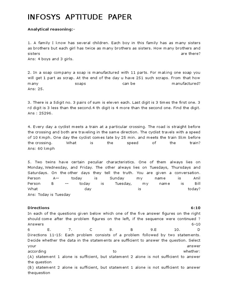 Analytical Reasoning Questions Infosys Placement Paper | PDF | Chimpanzee