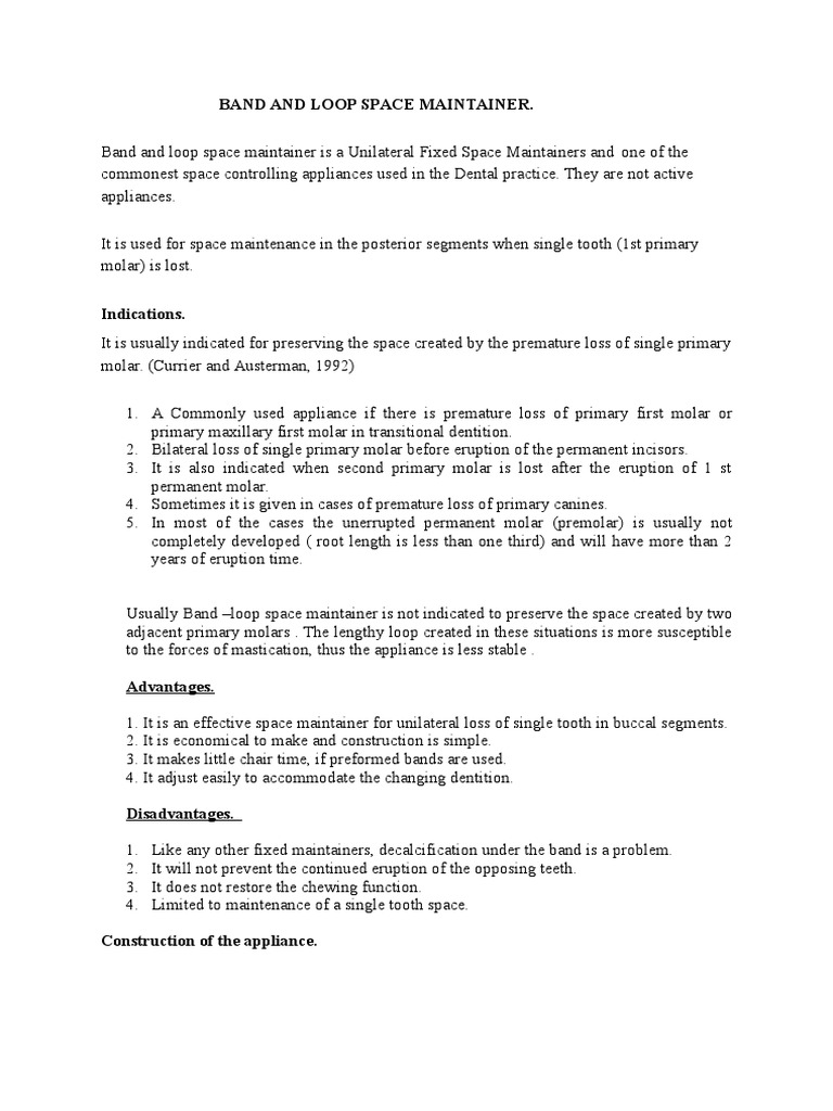 Band and Loop Space Maintainer | PDF | Mouth | Dentistry Branches