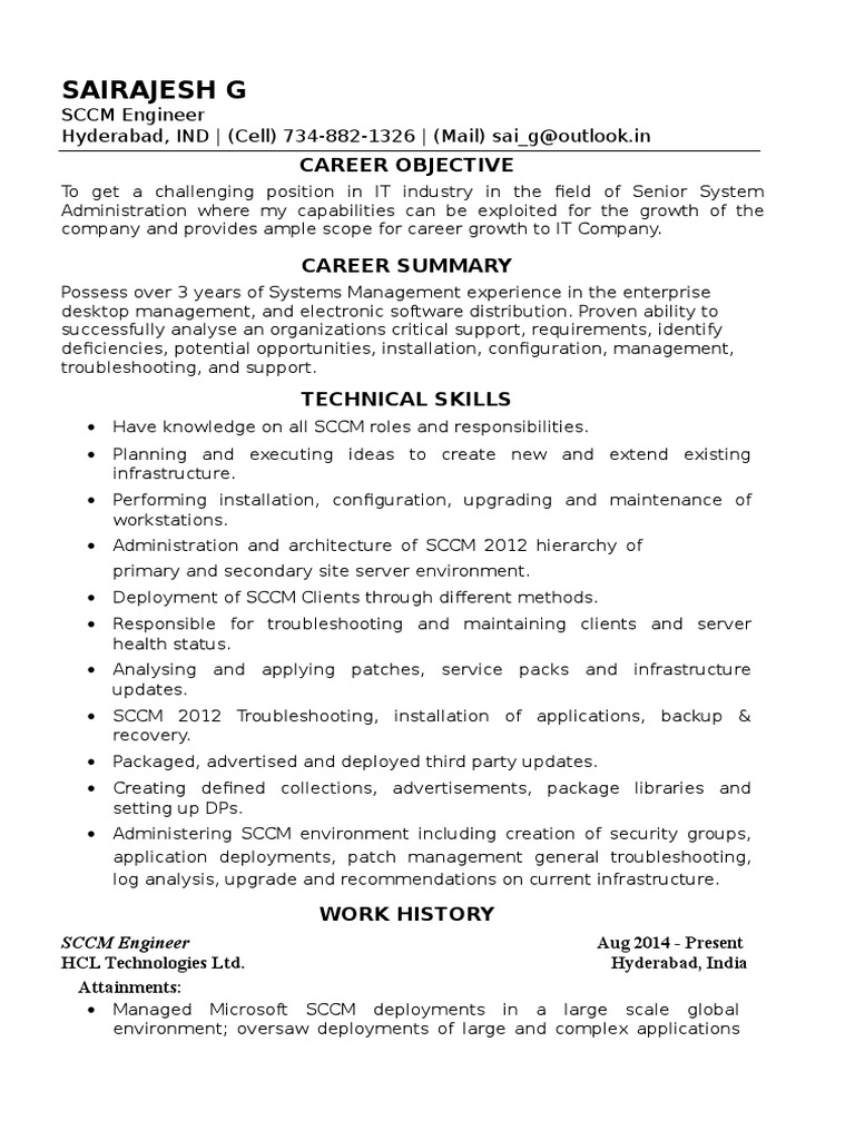 SCCM Engineer Resume | PDF | Server (Computing) | Installation ...