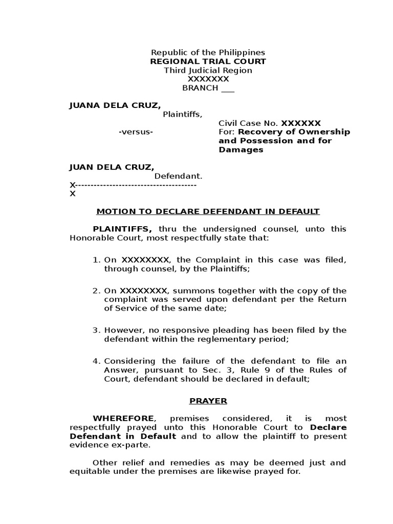 Motion to Declare Defendant in Default Motion to Declare Defendant in Default