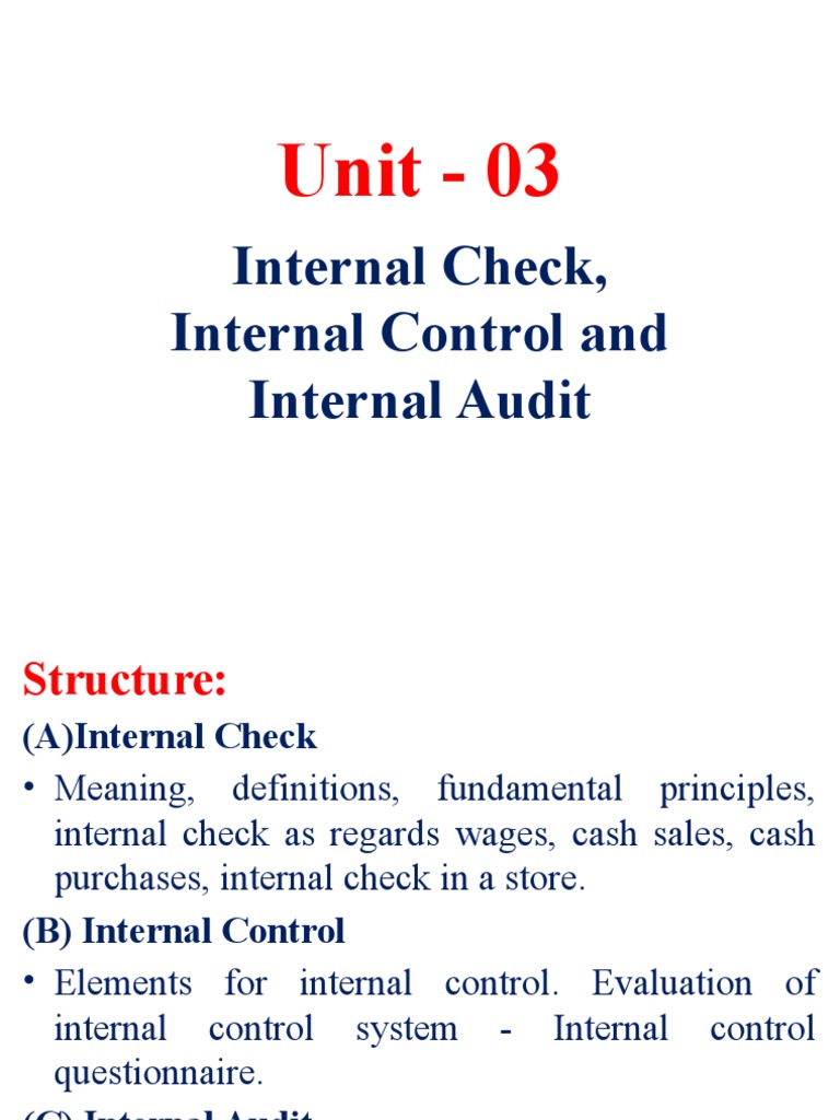 Unit - 03: Internal Check, Internal Control and Internal Audit | PDF