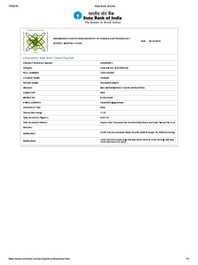 Dcrust Fee Reciept Sem3 PDF | PDF | Travel | Science & Mathematics