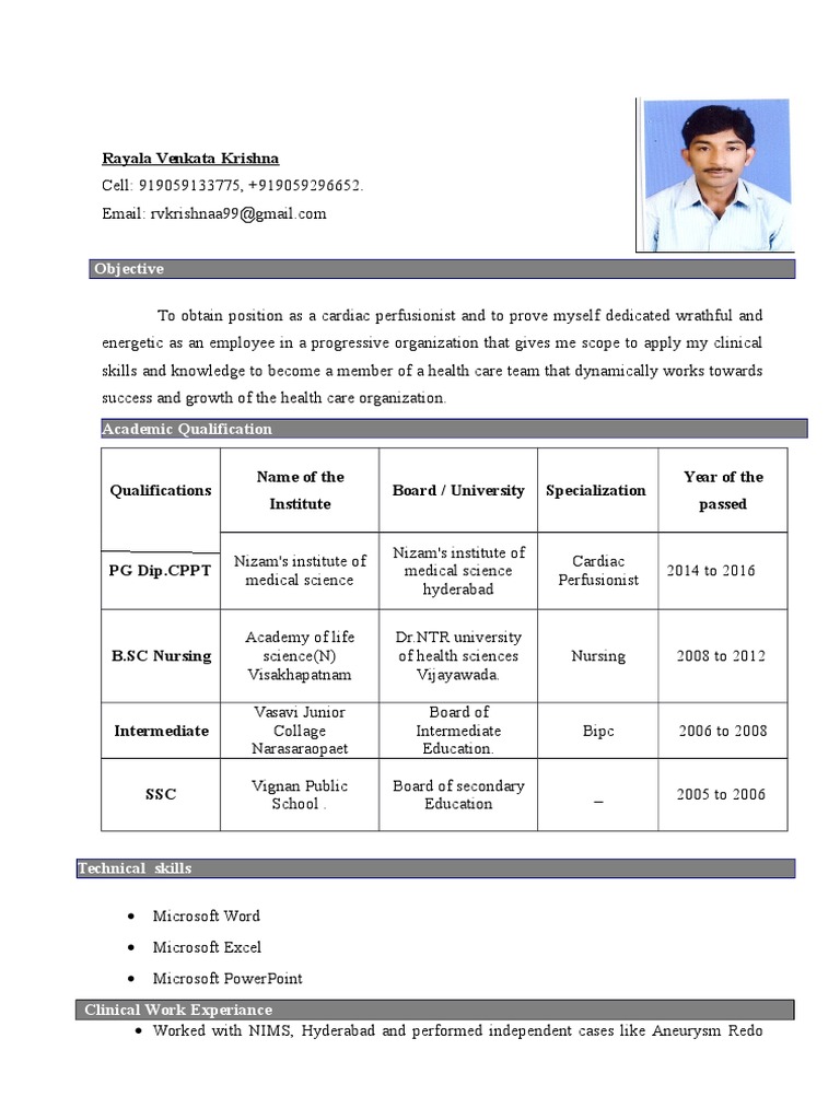 Cardiac Perfusionist Resume of R.V. Krishna | PDF