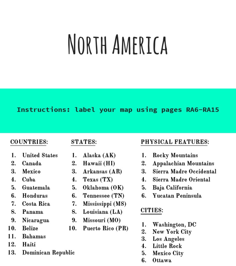 North America Map Labels | PDF