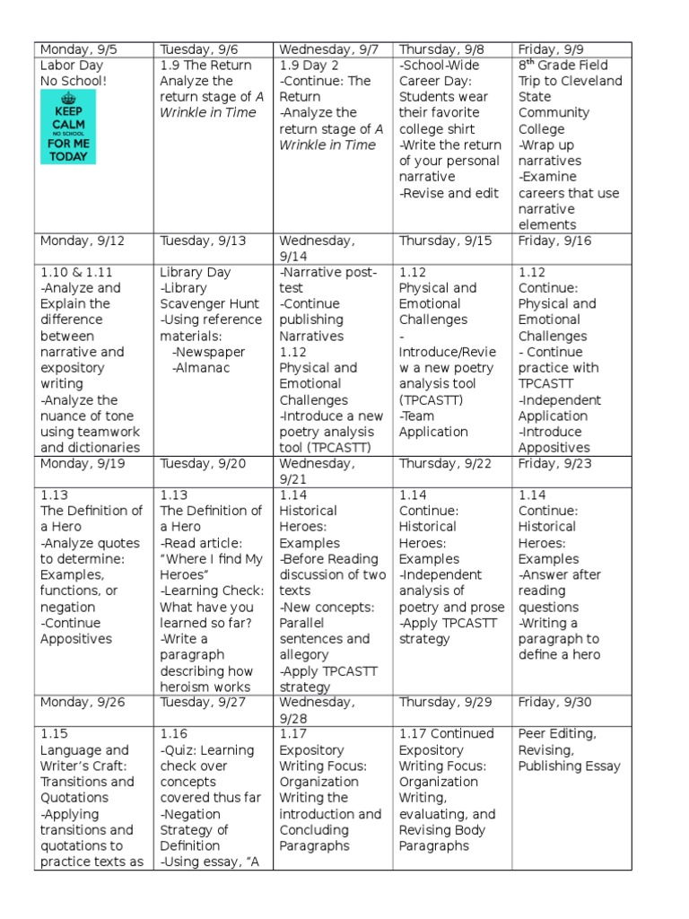September 2016 Lesson Plans | PDF