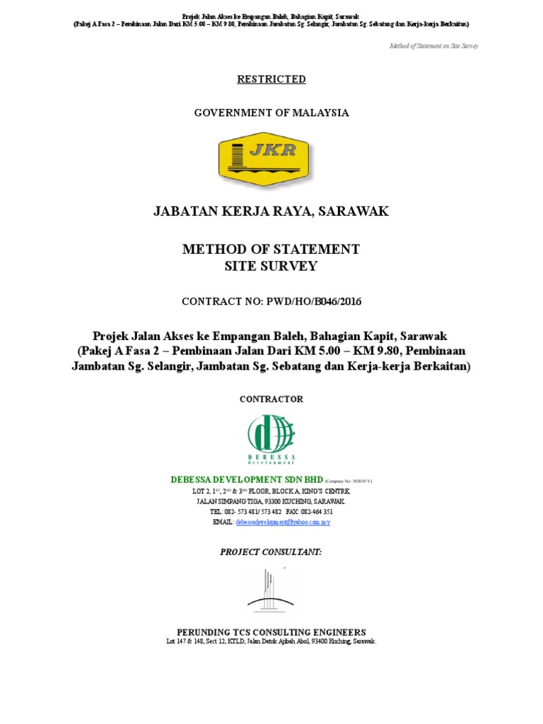 JKR Sarawak Site Survey Method Statement | PDF | Surveying | Engineering