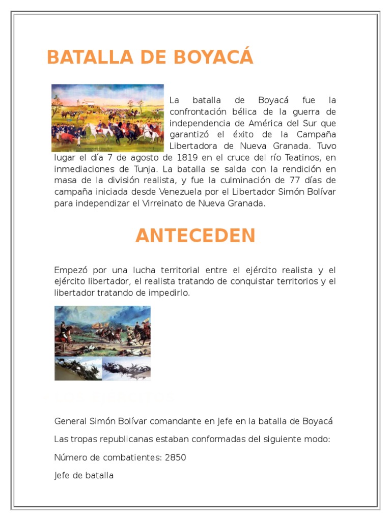 La Batalla de Boyacá Fue La Confrontación Bélica de La Guerra de Independencia de América Del ...