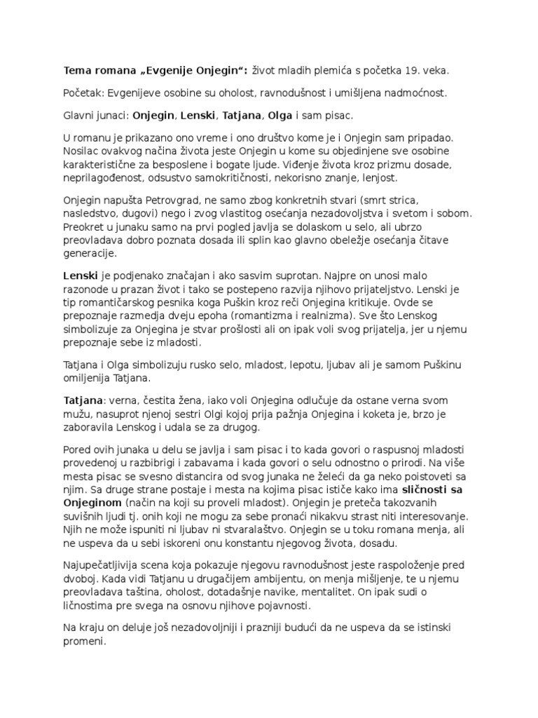 Evgenije Onjegin Analiza | PDF