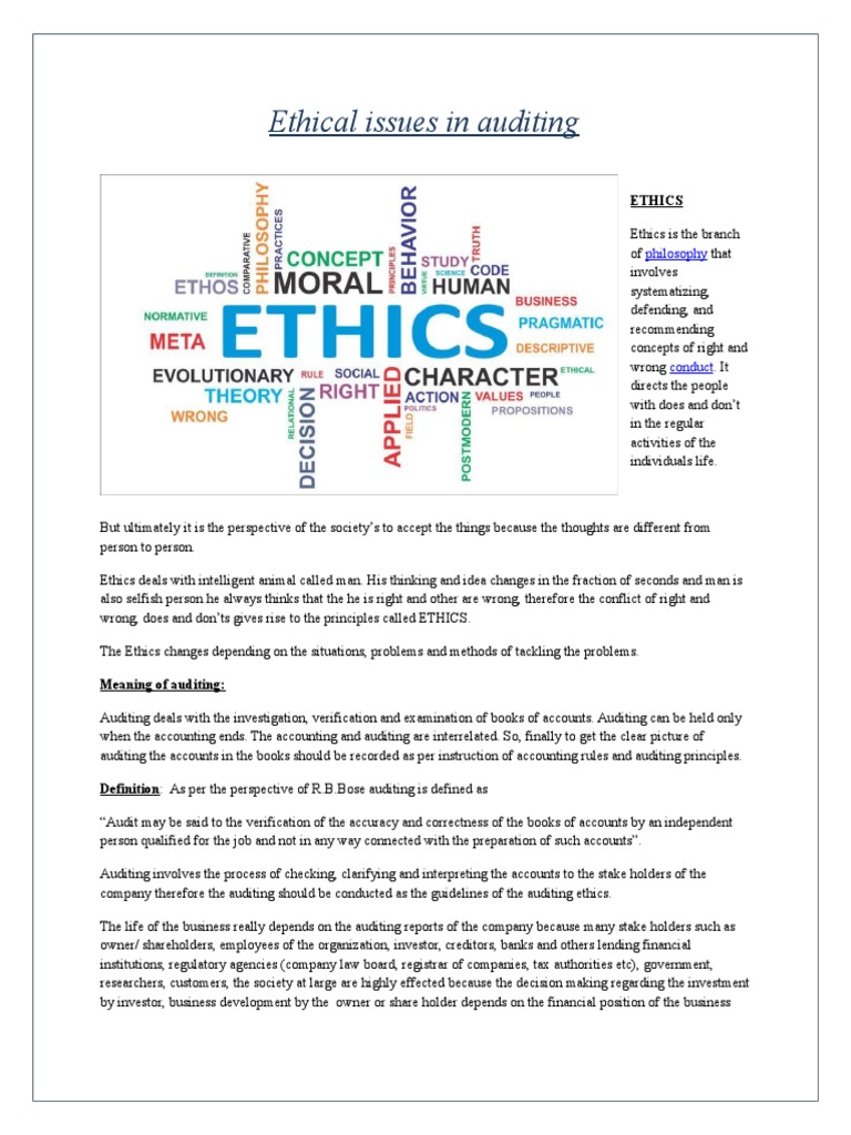Ethical Issues in Auditing ASSIGNMENT - 1 MADHUSHREE Final Submittion ...