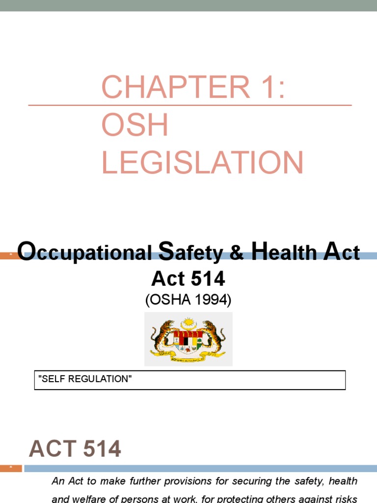 Chapter 1 Osh Legislation Pdf Occupational Safety And Health