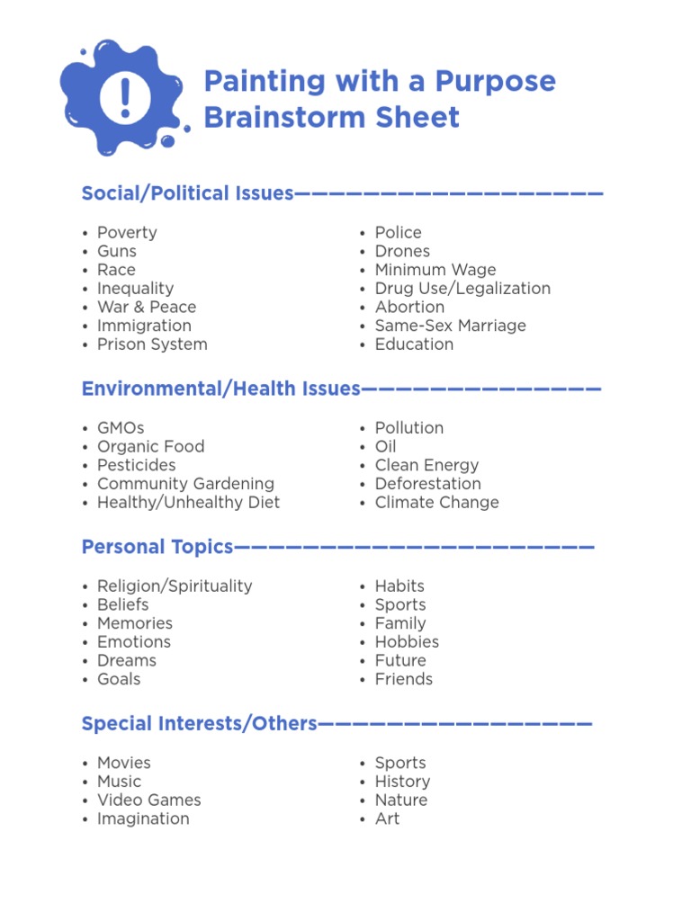 Painting With A Purpose Brainstorm Sheet 1 | PDF