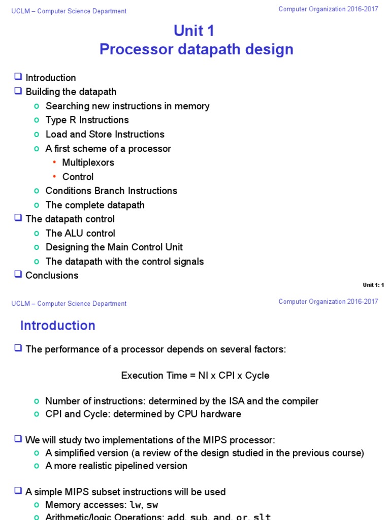 Unit 1 Processor Datapath Design: o o o o | PDF | Instruction Set | Central Processing Unit