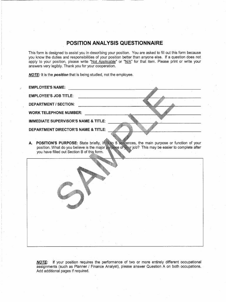 Sample Position Analysis Questionnaire PDF | PDF