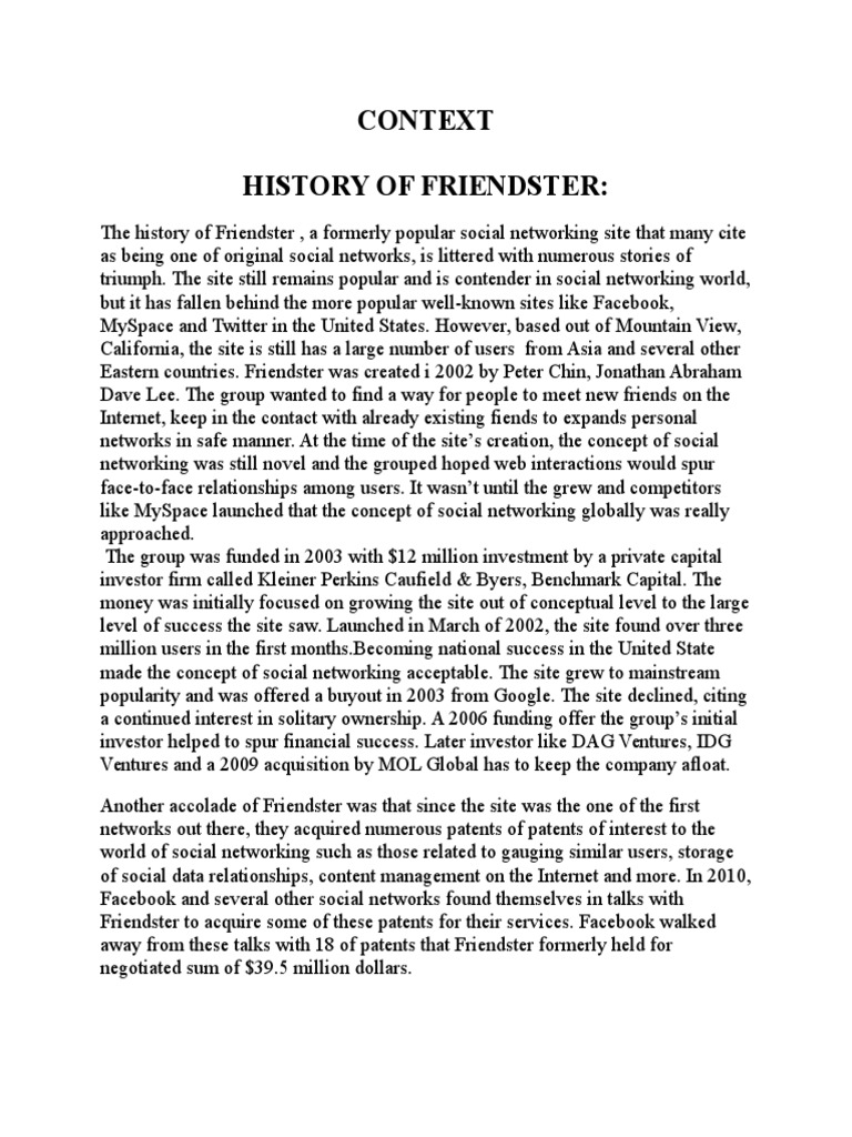 Context History of Friendster | PDF | Online Organizations | Social ...