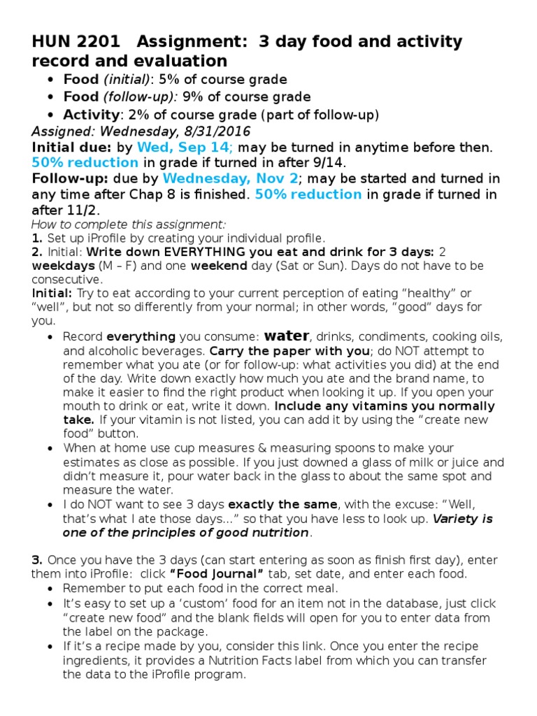 3-Day Food Record Assignment | PDF | Calorie | Trans Fat