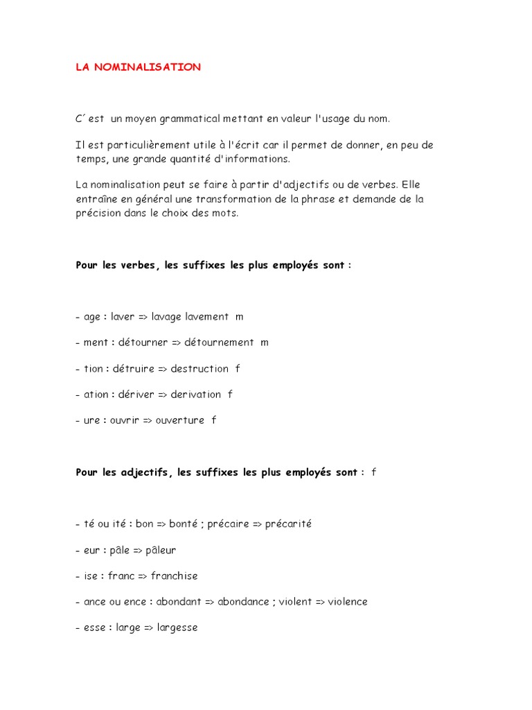 La Nominalisation | PDF | Grammaire | Linguistique
