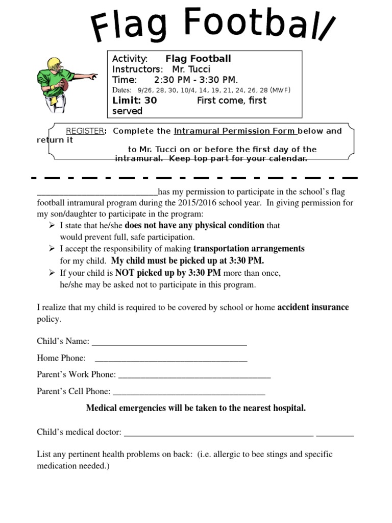 Flag Football Permission | PDF