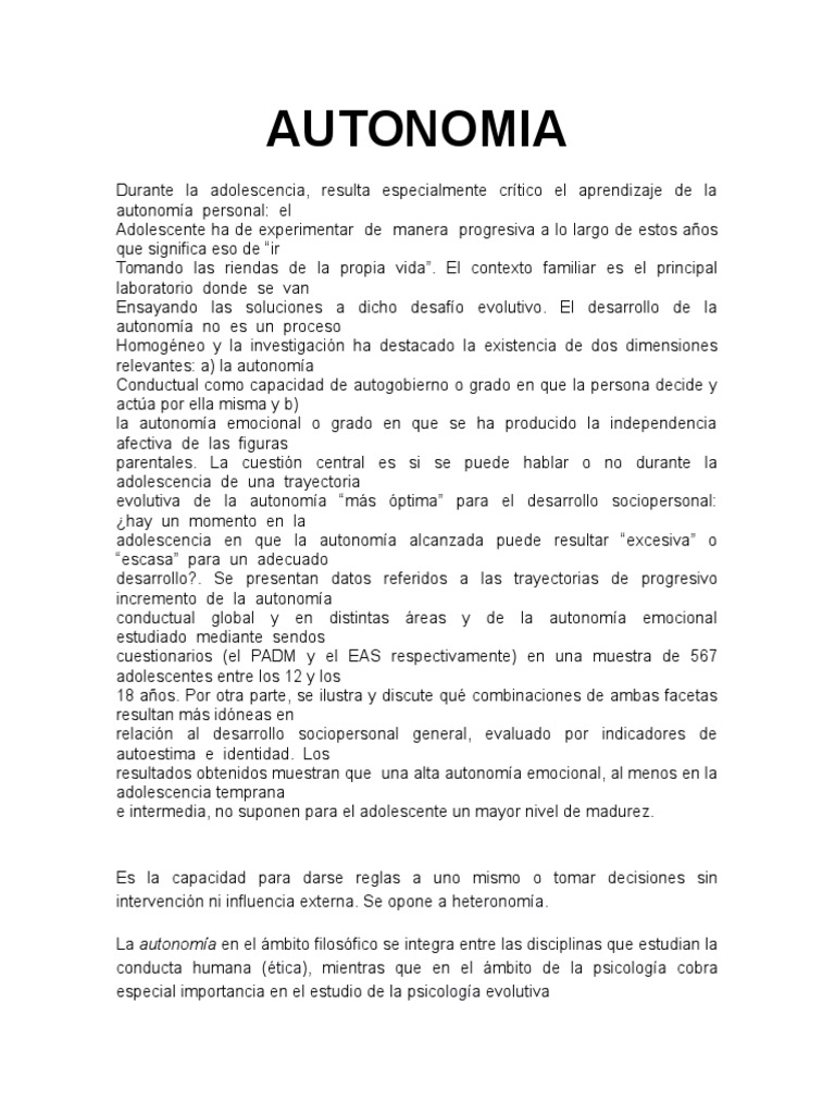 Autonomía Adolescente: Claves y Desafíos | PDF | Sicología | Cognición