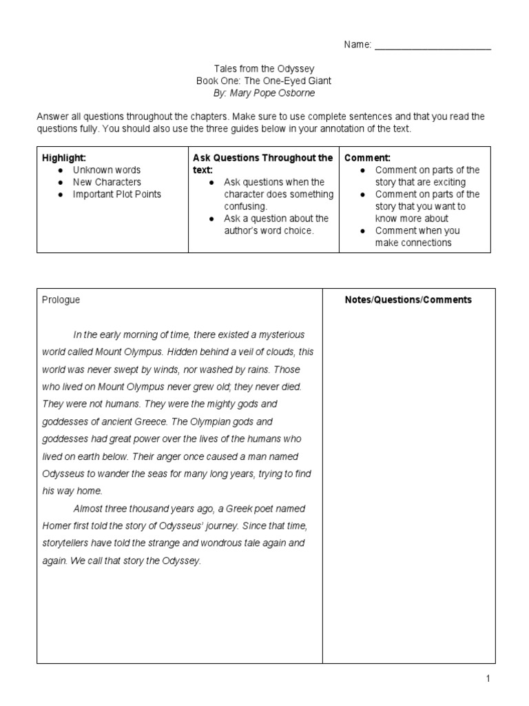 Highlight: Ask Questions Throughout The Text: Comment | PDF | Odysseus ...