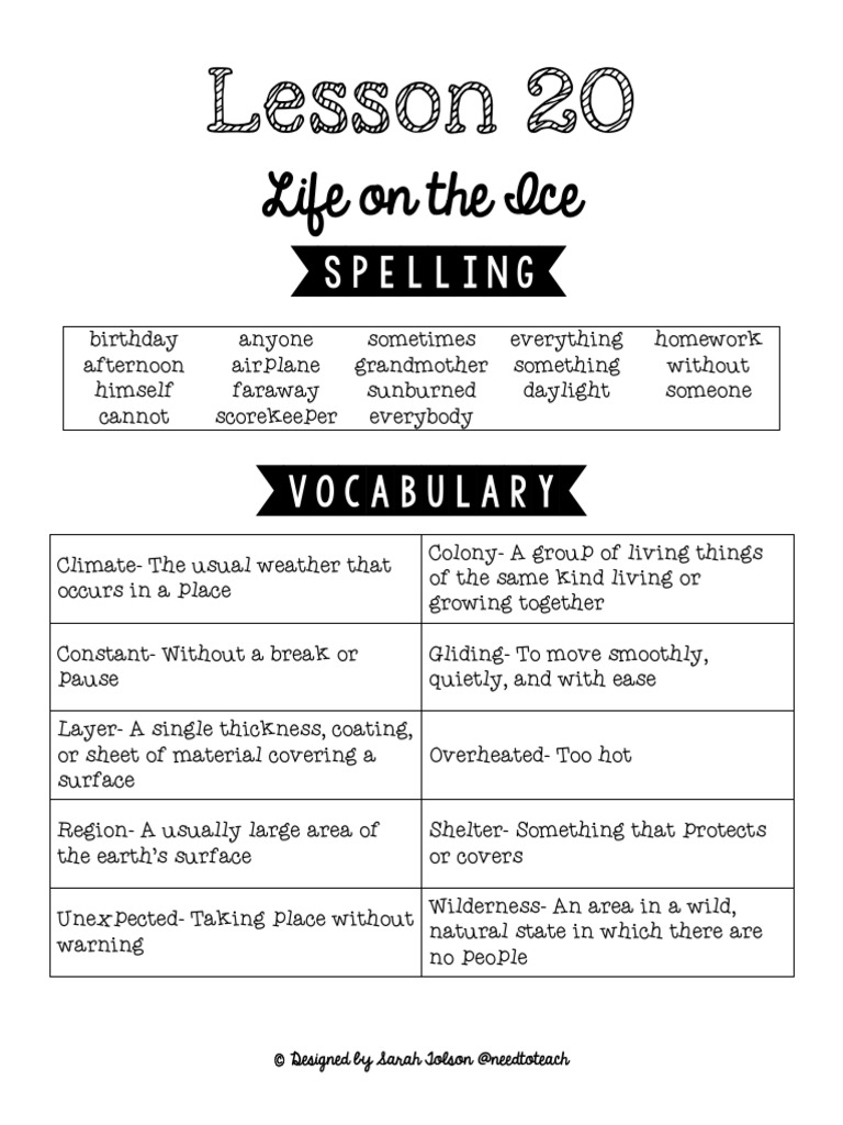 Life On The Ice: Lesson 20 (Spelling) | PDF