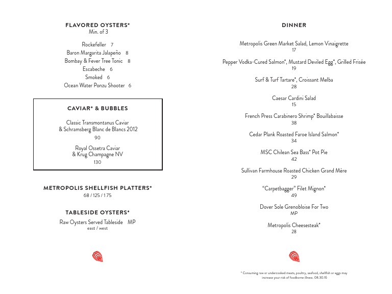 Metropolis Dinner Menu Highlights | PDF