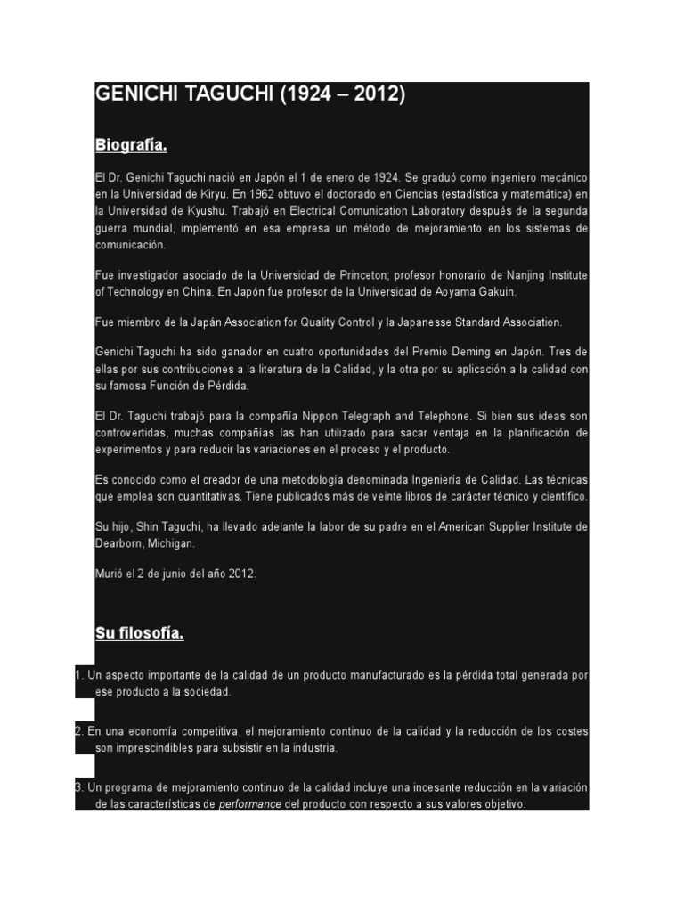 Genichi Taguchi | PDF | Calidad (comercial) | Diseño