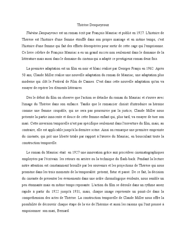 Analyse Du Film Therese Desqueyroux | Descargar gratis PDF | Romans ...