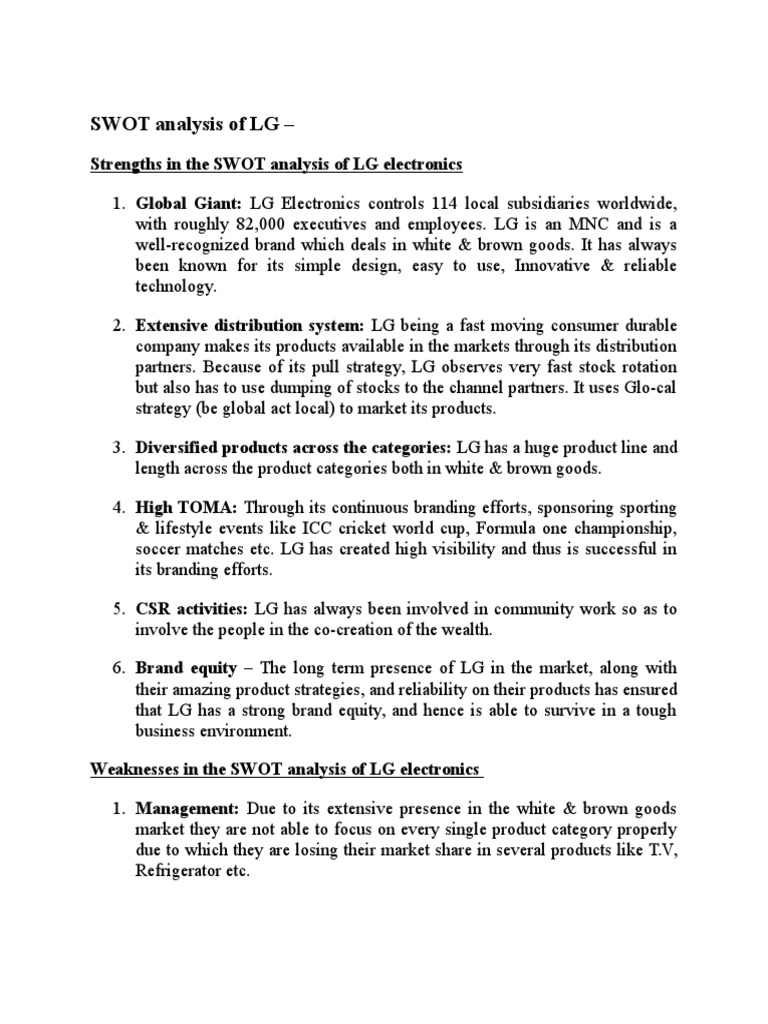 SWOT Analysis of LG | PDF | Brand | Swot Analysis