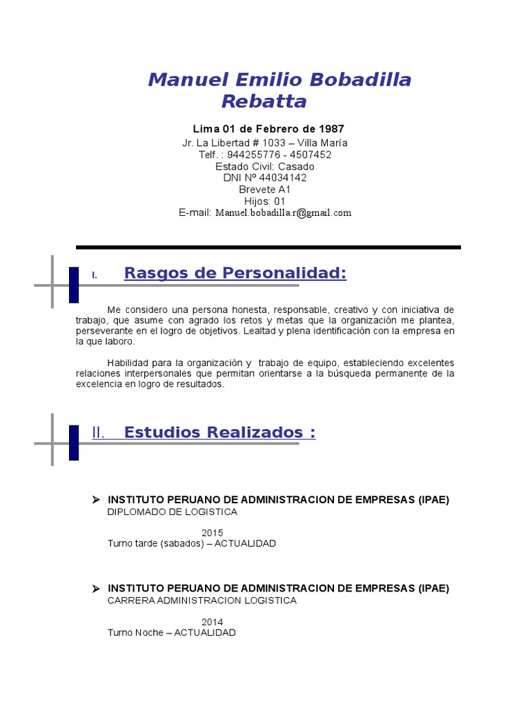 CV Manuel Bobadilla | PDF | Logística | Business
