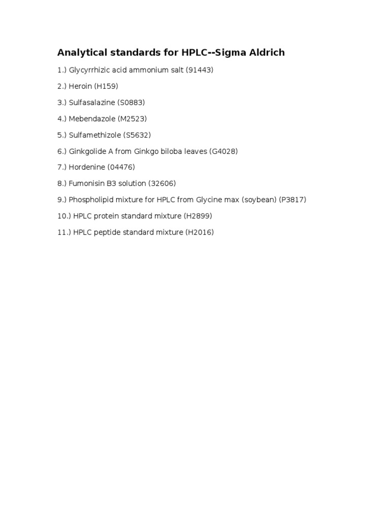 HPLC Analytical Stds | PDF