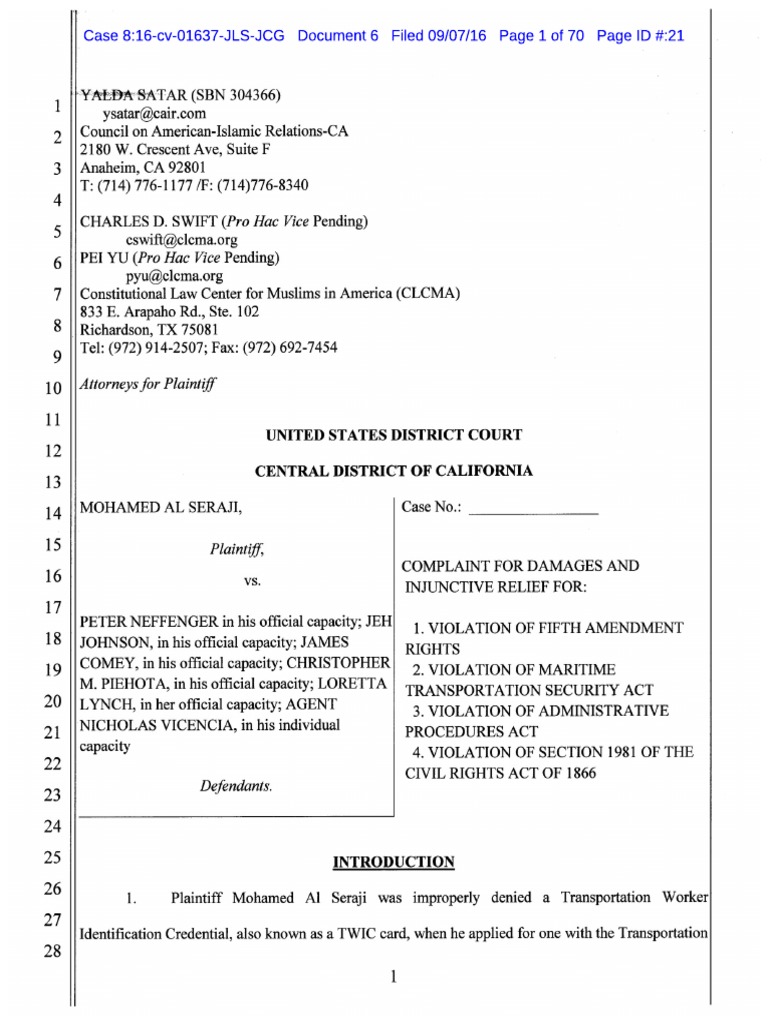 Case 8 16 CV 01637 JLS JCG (Seraji V Vicencia) | PDF