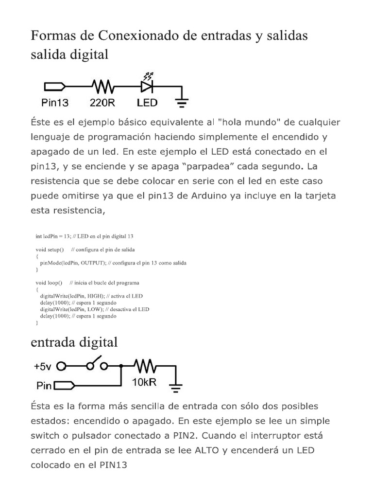 Formas de Conexionado de Entradas y Salidas ARDUINO | PDF