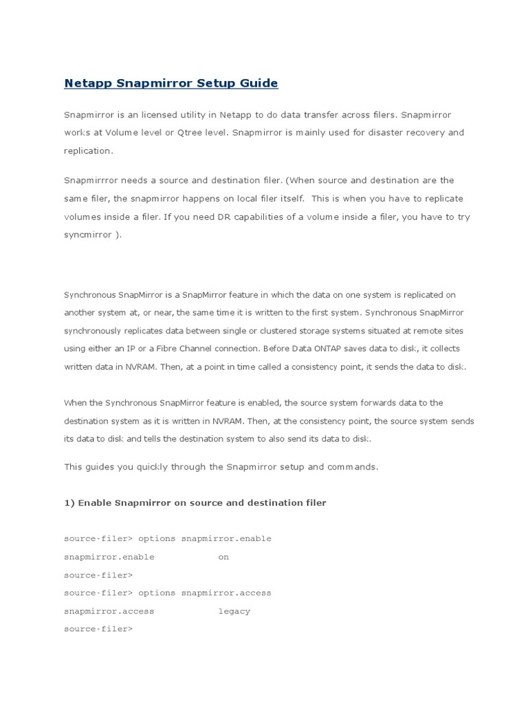 NetApp SnapMirror Setup Instructions | PDF | Areas Of Computer Science ...