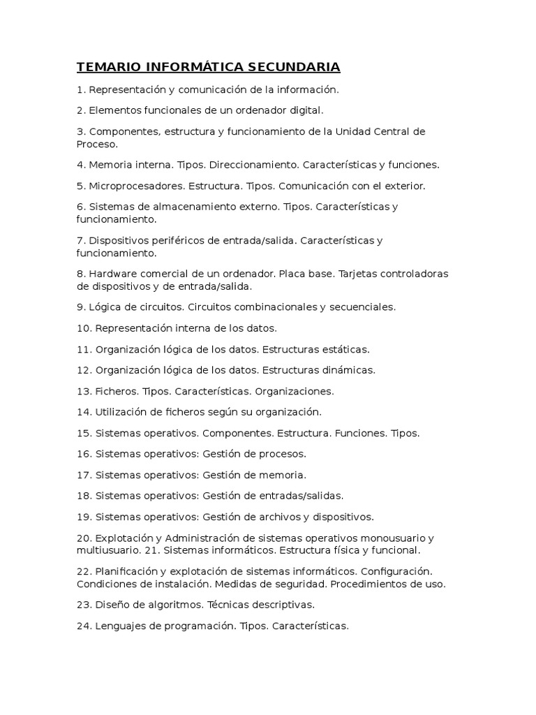 Temario Informática Secundaria | PDF | Bases de datos | Ingeniería de software