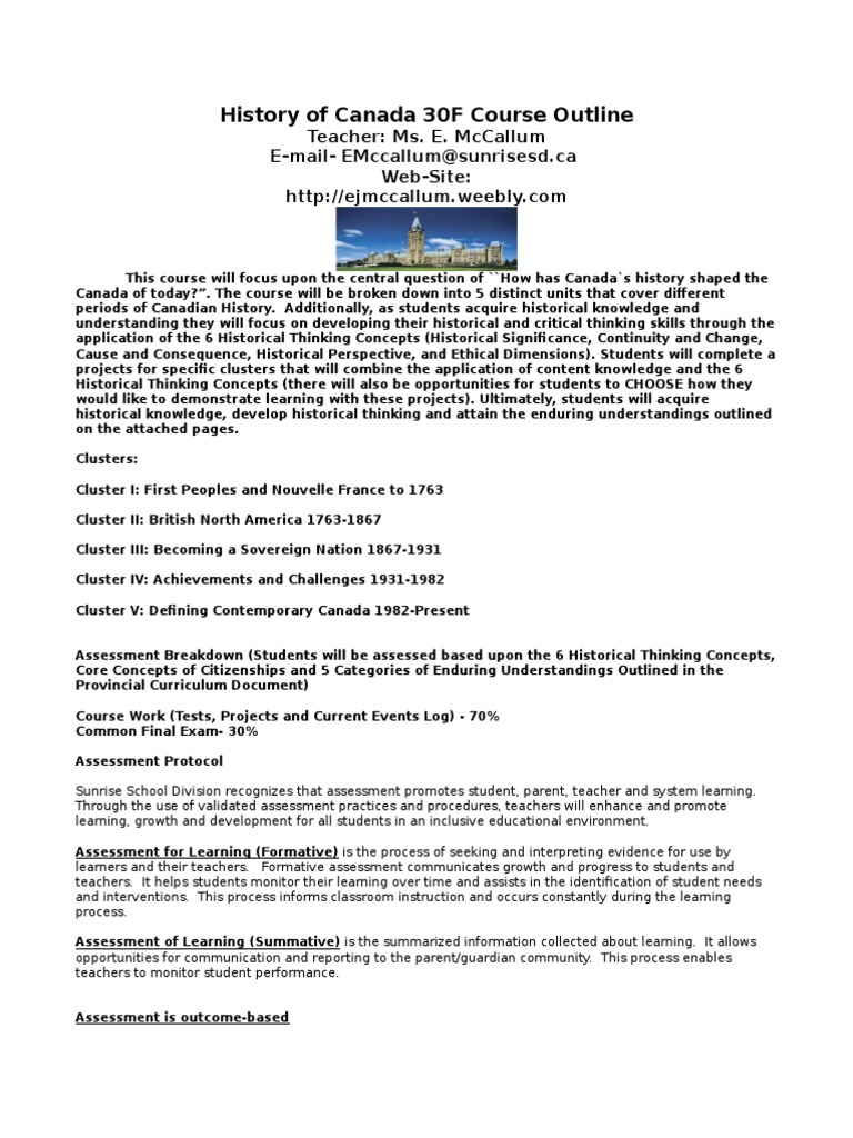 Canadian History 30F Course Guide | PDF | Educational Assessment ...