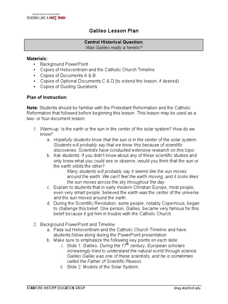 Galileo Lesson Plan.pdf | Galileo Galilei | Heliocentrism