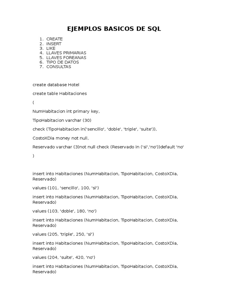 Ejemplos Basicos de SQL | Descargar gratis PDF | Software de gestión de ...