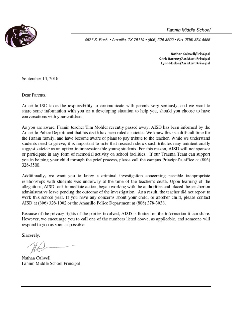 FINAL Fannin Parent Letter | PDF