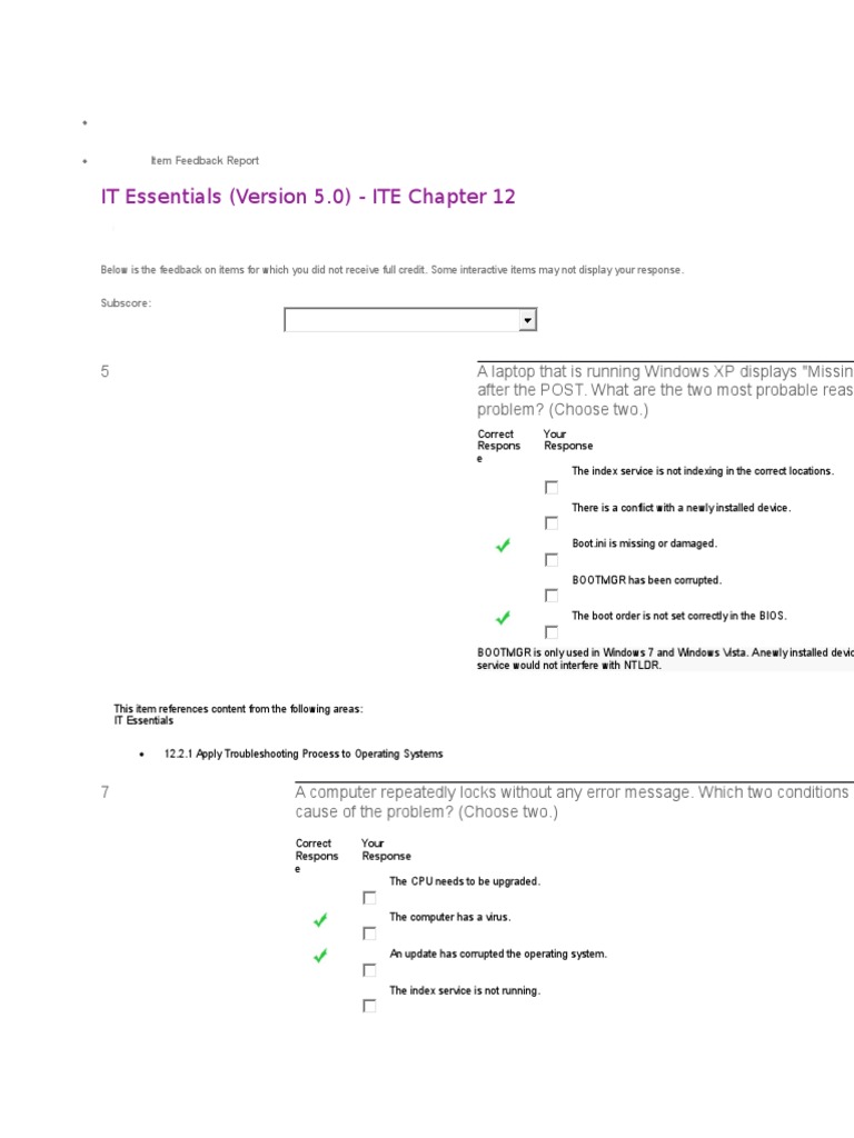 IT Essentials (Version 5.0) - ITE Chapter 12: Assessment Results | PDF ...